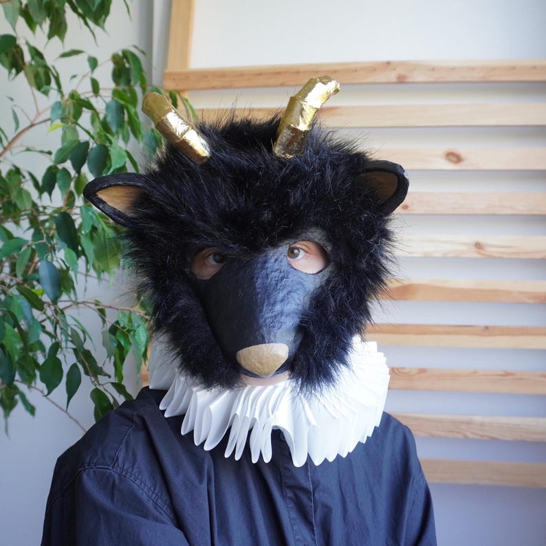 Goat Mask, Black Goat Mask, Halloween Mask, Animal Mask, Papier-mache ...