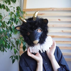 Goat Mask, Black Goat Mask, Halloween Mask, Animal Mask, Papier-mache ...