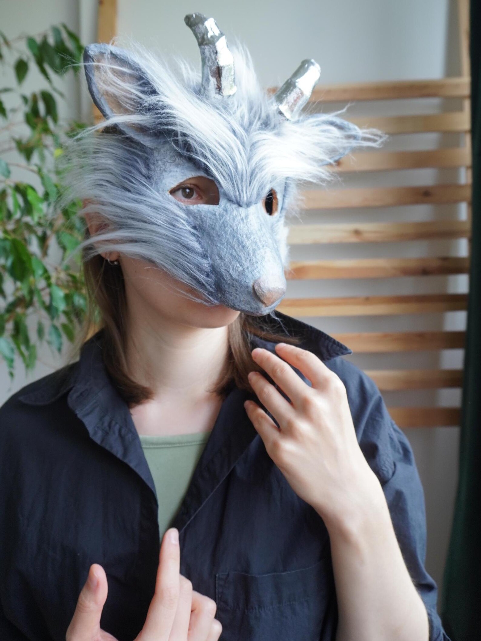 Goat Mask, Grey Goat Mask, Halloween Mask, Animal Mask, Papier-mache ...