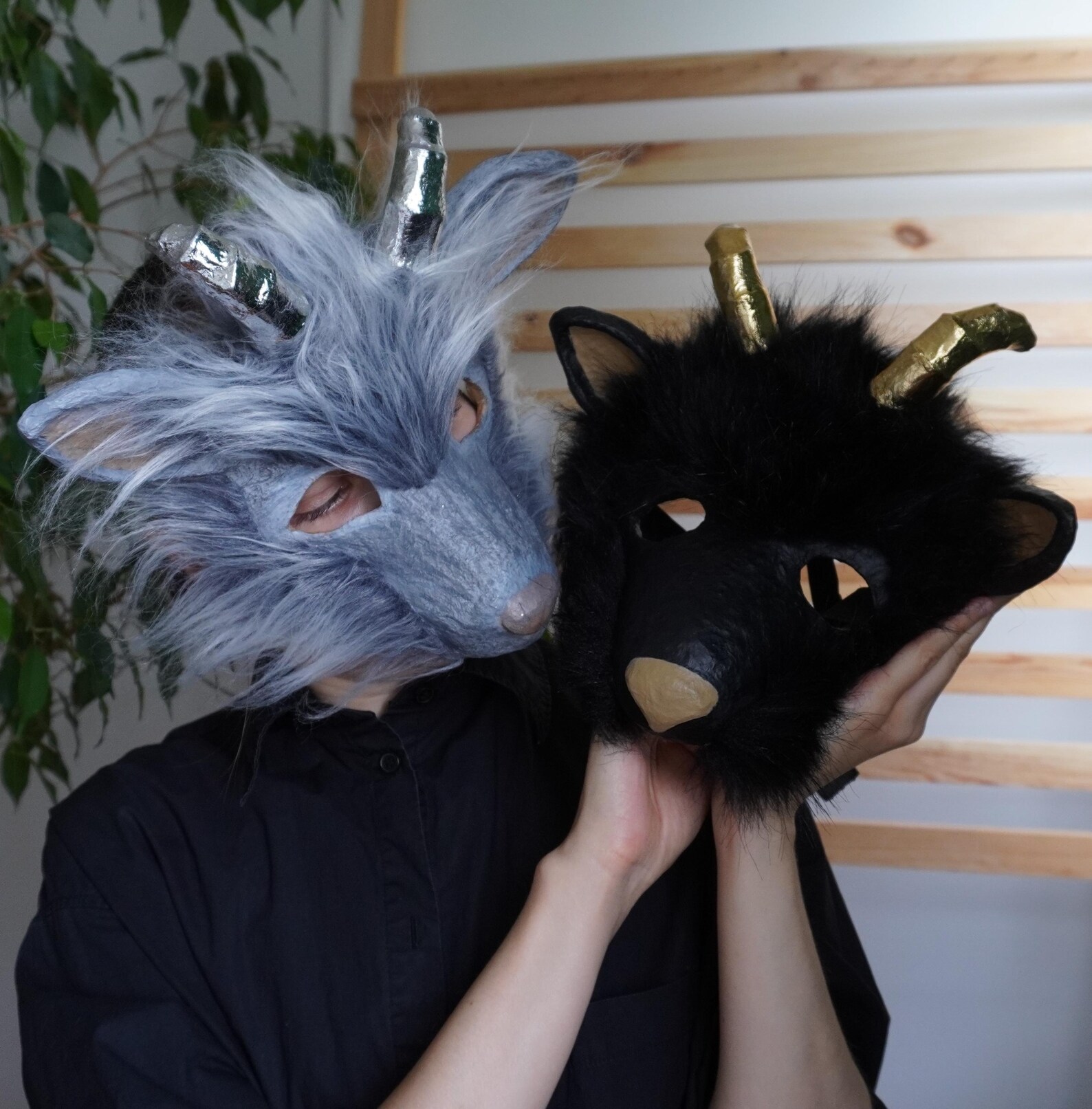 Goat Mask, Grey Goat Mask, Halloween Mask, Animal Mask, Papier-mache ...