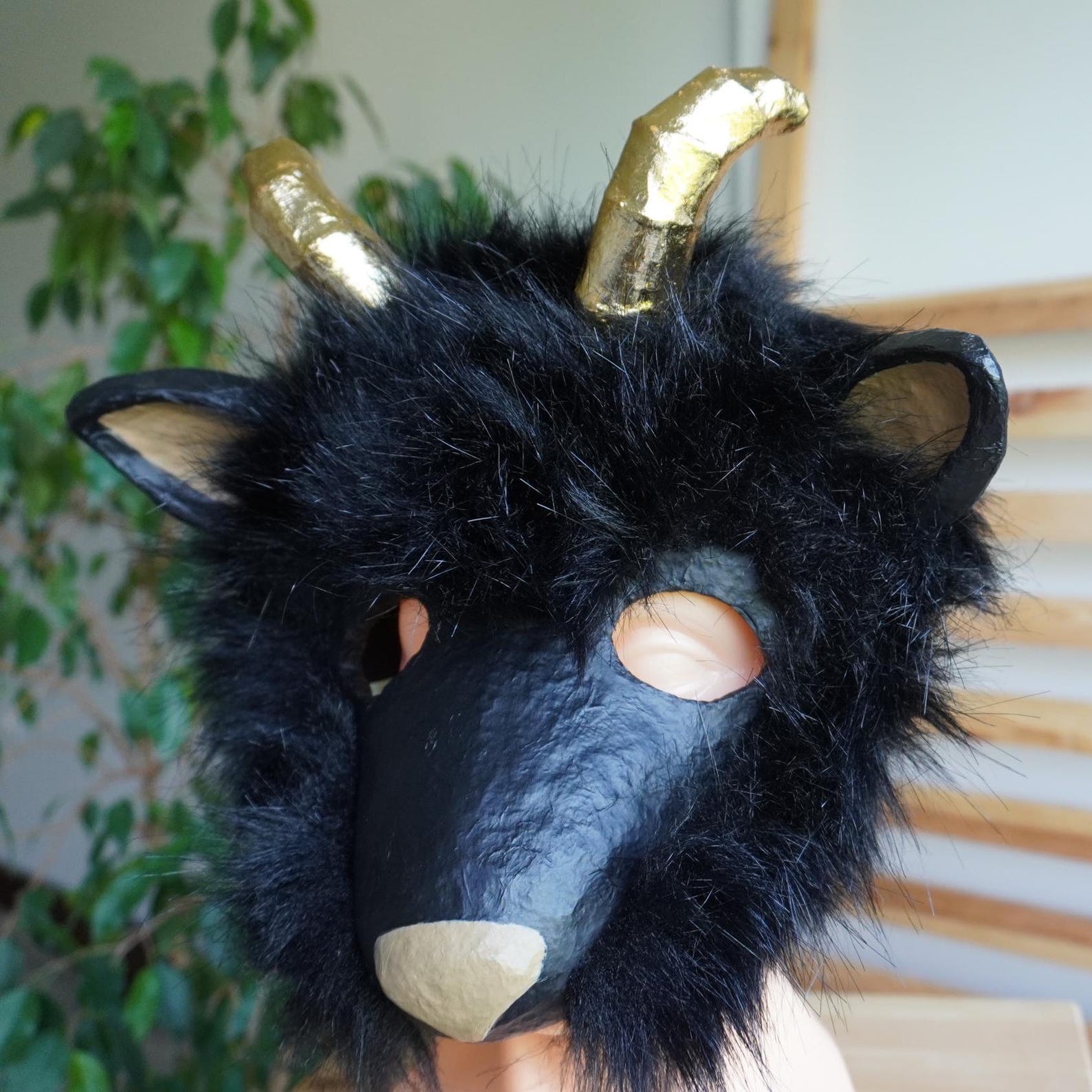 Goat Mask, Black Goat Mask, Halloween Mask, Animal Mask, Papier-mache ...