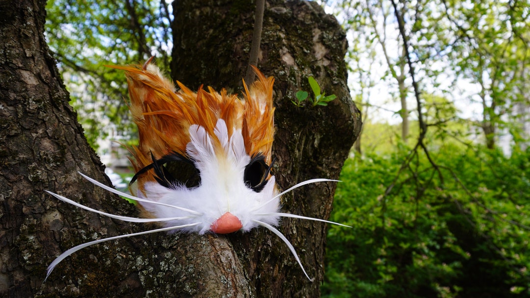 Ginger Cat Mask With Whiskers, Carnival Mask, Red Cat Mask, Masquerade ...