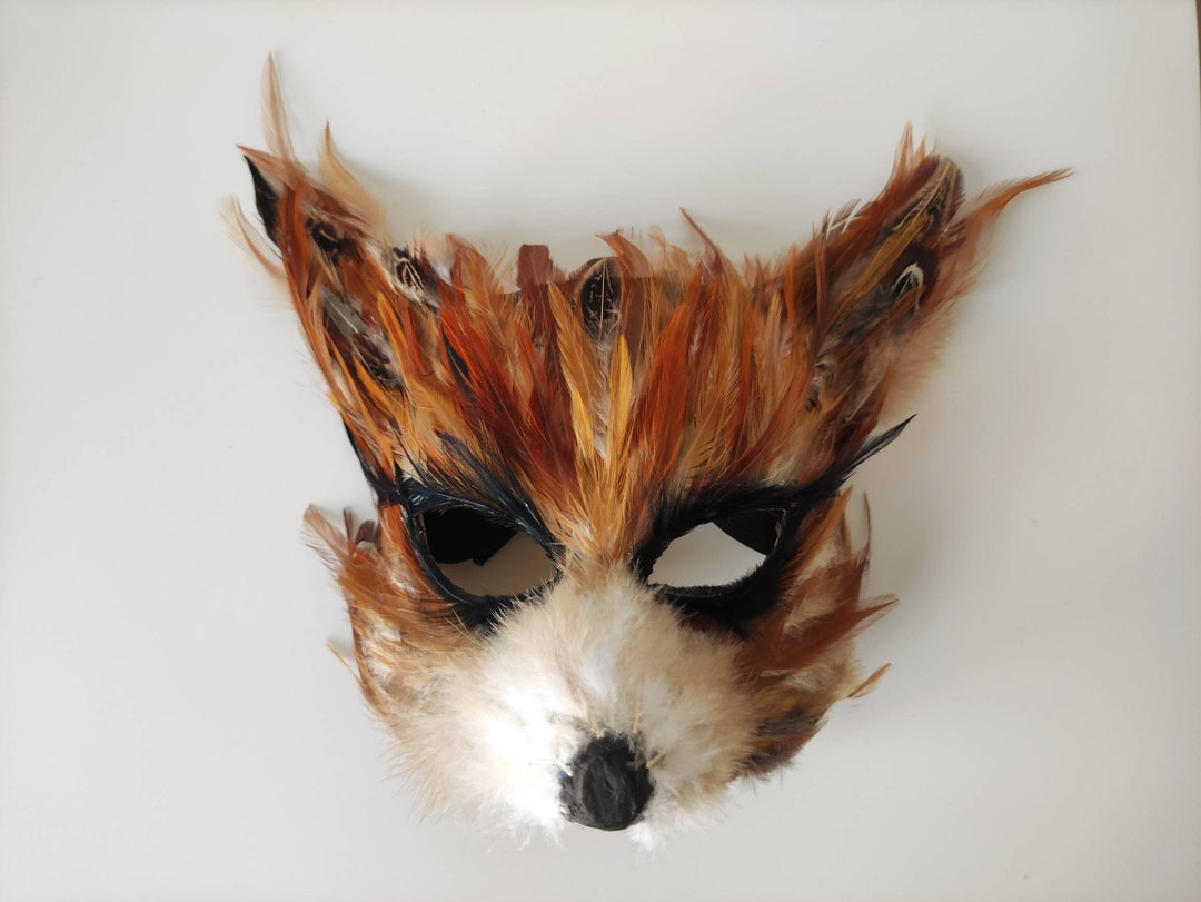 Fox Paper Mache Mask With Feathers Animal Mask Fox Costume - Etsy