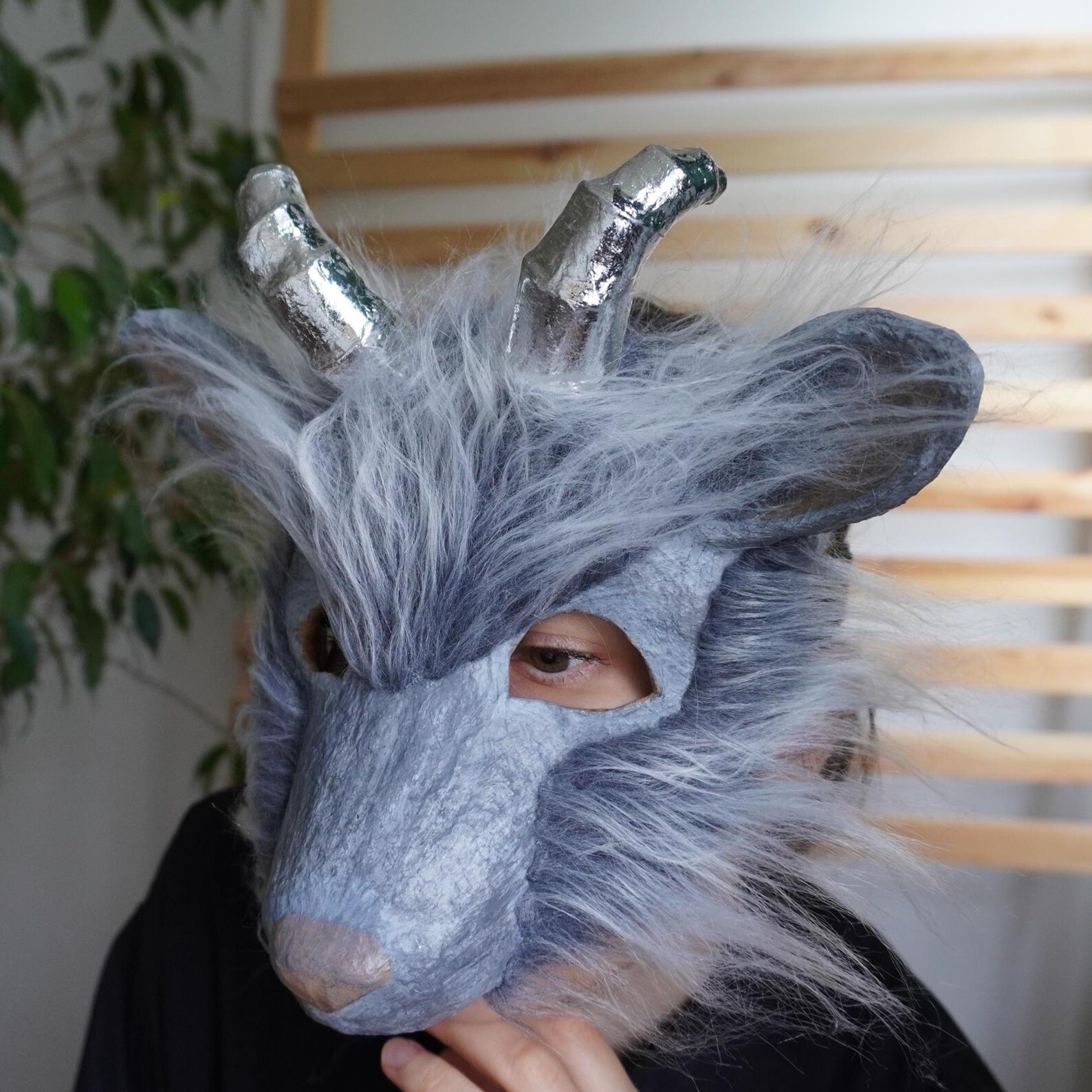 Goat Mask, Grey Goat Mask, Halloween Mask, Animal Mask, Papier-mache ...