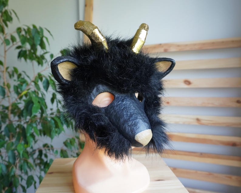 Goat Mask, Black Goat Mask, Halloween Mask, Animal Mask, Papier-mache ...