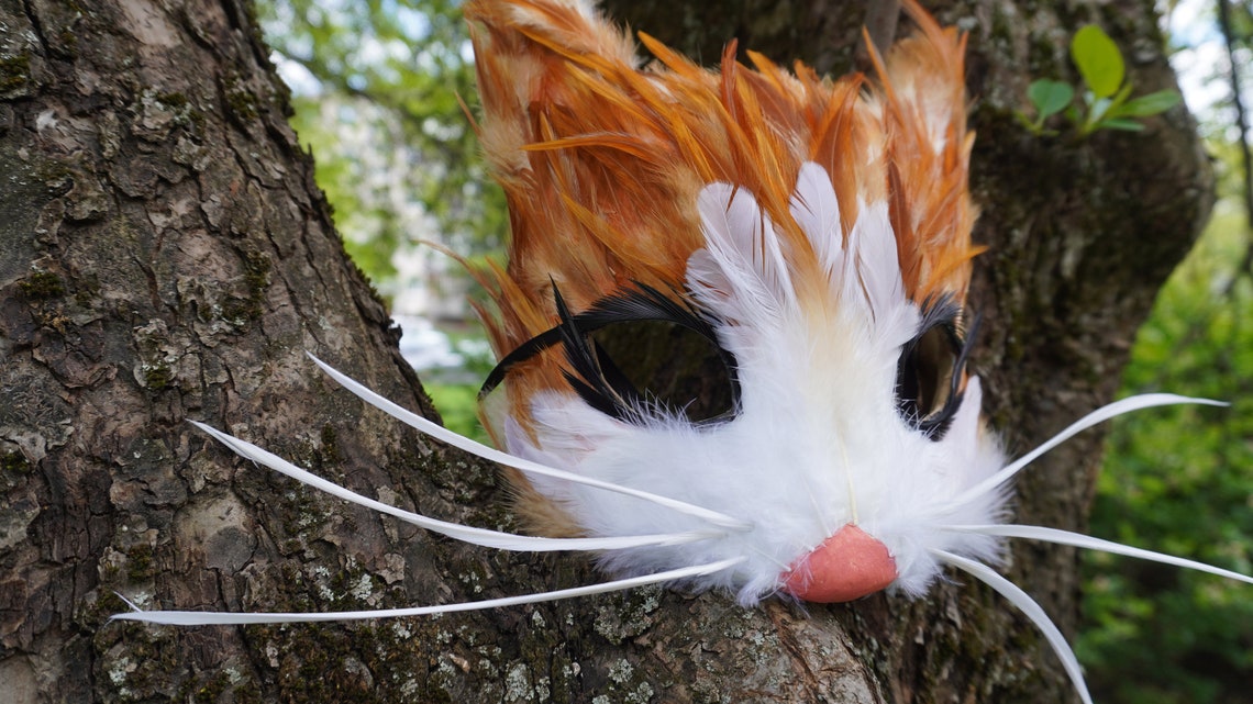 Ginger Cat Mask With Whiskers, Carnival Mask, Red Cat Mask, Masquerade ...