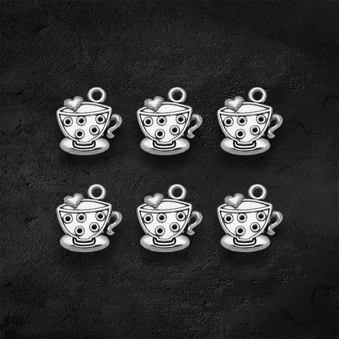 6 Pcs. Teacup Coffee Cup Charms, Pendants, Heart on Rim, Made With Love ...
