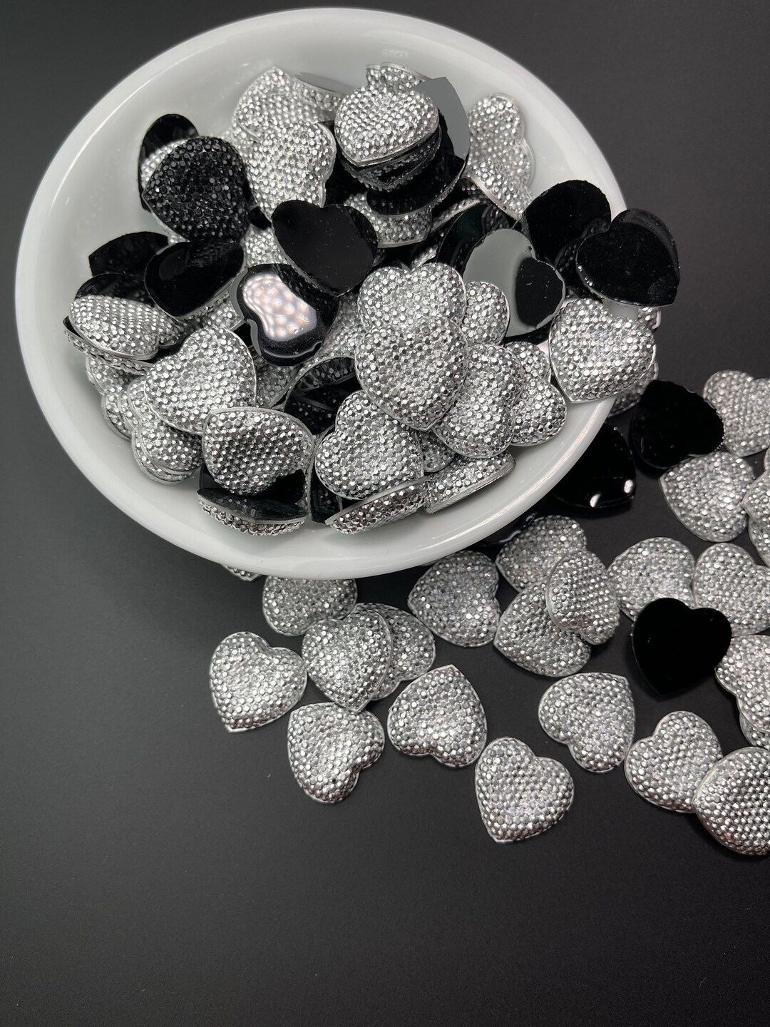 10 Pcs. Valentine's Day Shiny Silver Heart Resin Cabochons Flatbacks ...