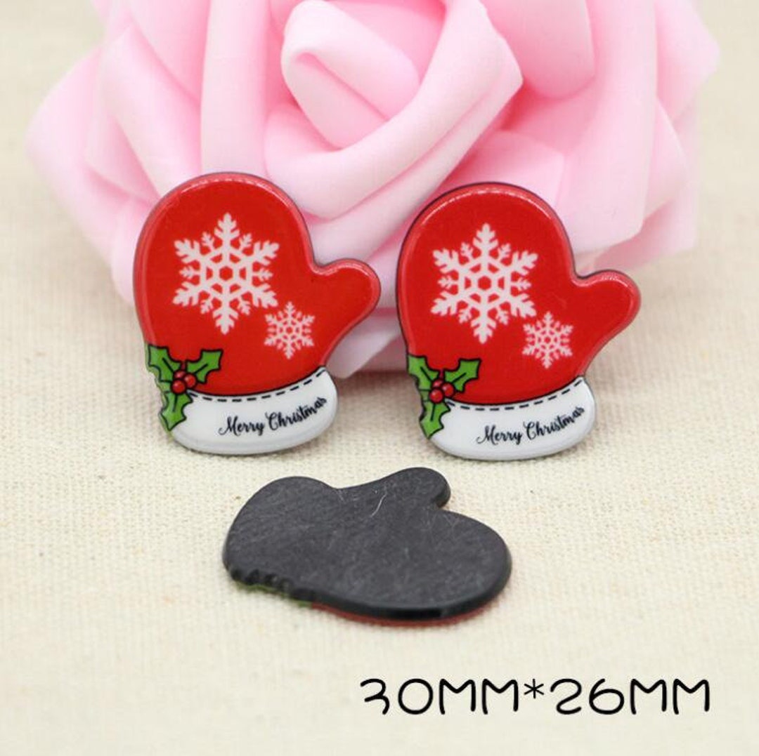 Christmas Mitten Resin Flatbacks: Snowflake Holly Embellishments (10 ...