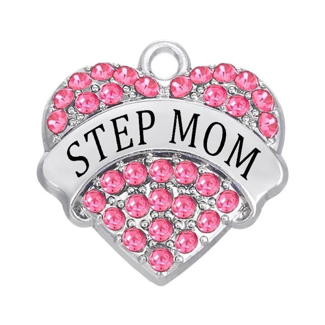 1 Pc. Step Mom Pink Rhinestone Heart Charms, Rhinestone Step Mom Heart ...