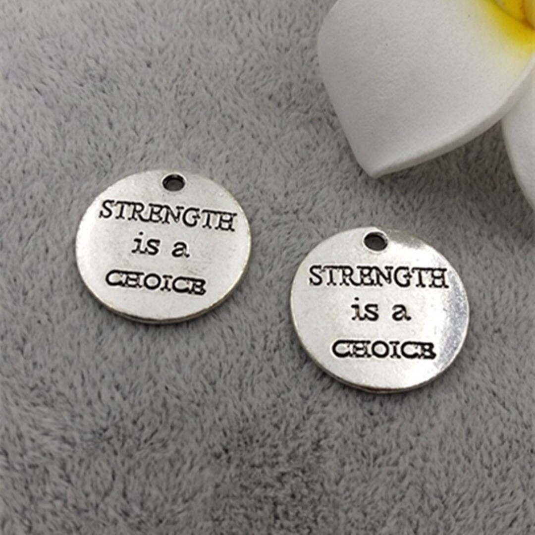 4 Antique Silver Strength Quote Charms: 20mm Alloy Pendants - Etsy
