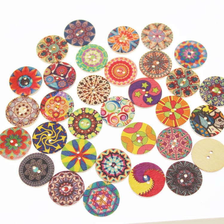 20 Bohemian Wooden Buttons: Colorful Boho Style, 25mm - Etsy