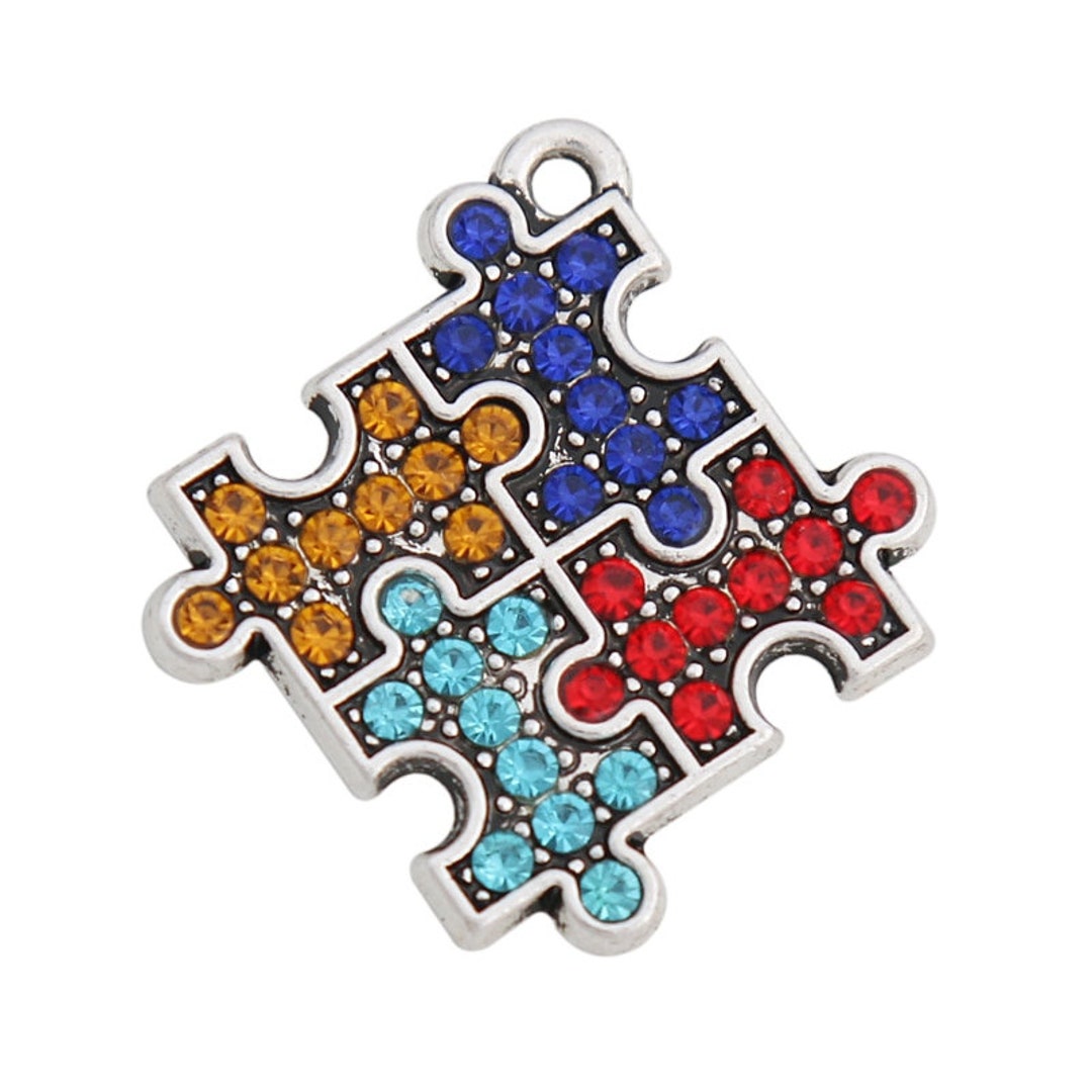 1 Pc. or 5 Pcs. Autism Puzzle Piece Rhinestone Charms, Pendants ...