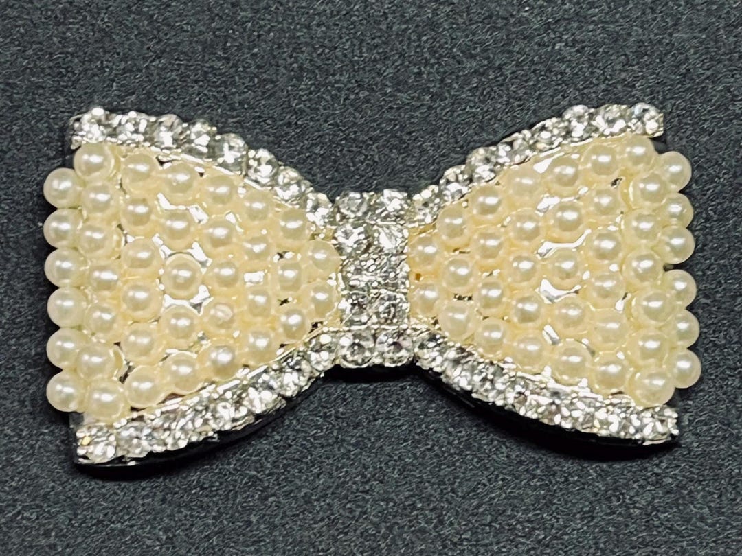 Bow Cabochons, Pearl Rhinestone Bow Flat Backs, Crystal Faux Pearl ...