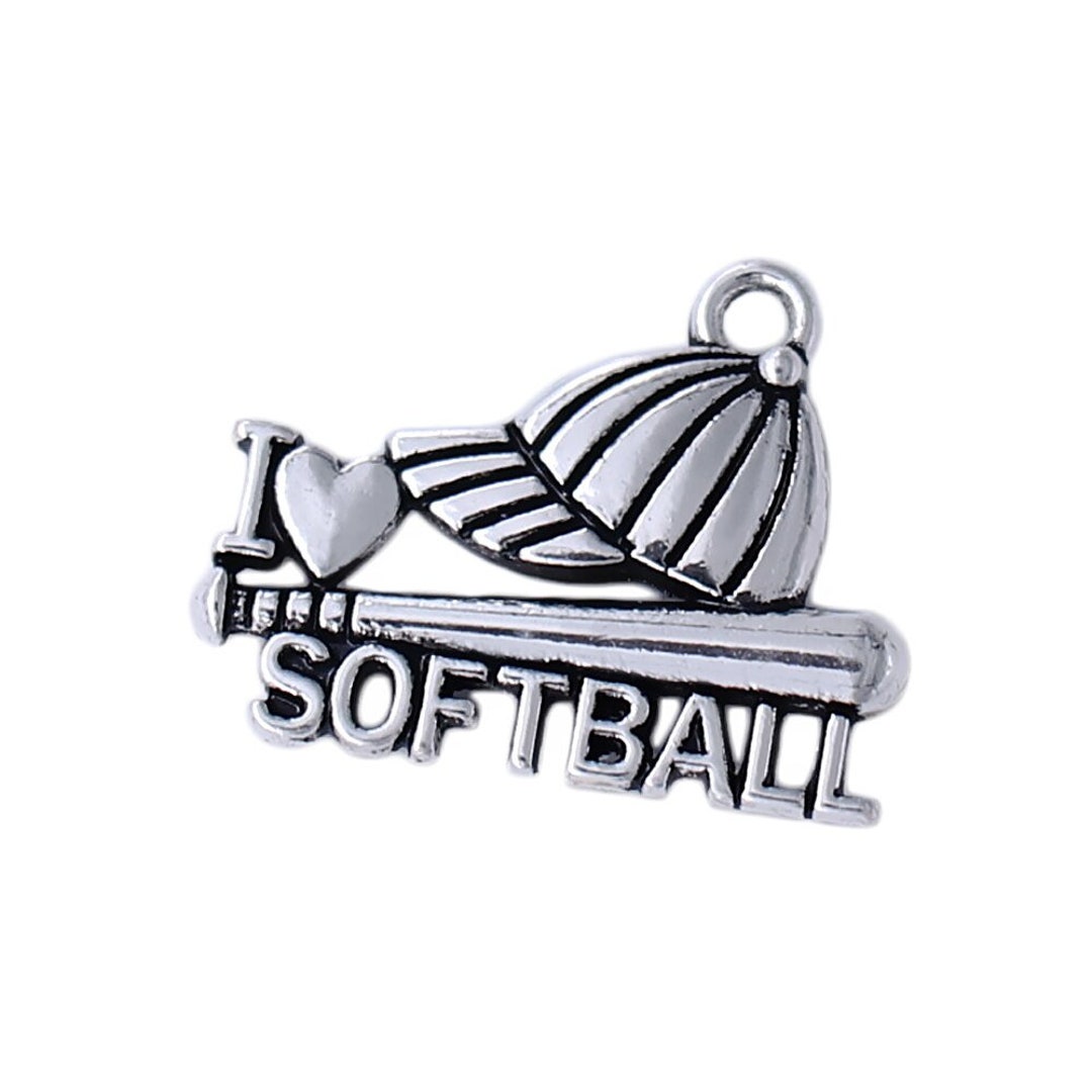 5 Pc Antique Silver Softball Charms: I Love Softball Cap Pendants - Etsy