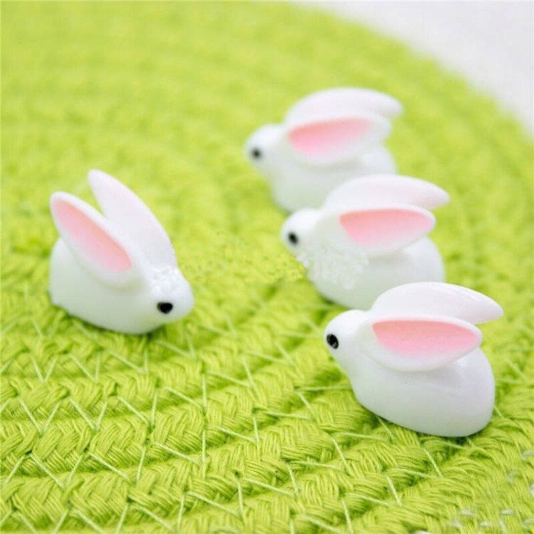 10 Pcs. Cute White/pink Bunny Rabbit Cabochon Flatback | Bunny Figurine ...