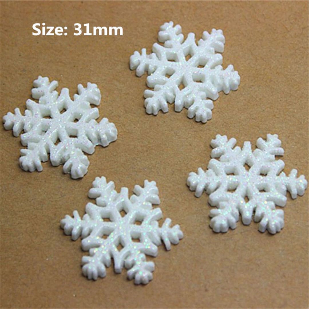 10 Pcs. Resin White Glitter Snowflakes Decoration Crafts Kawaii Bead ...