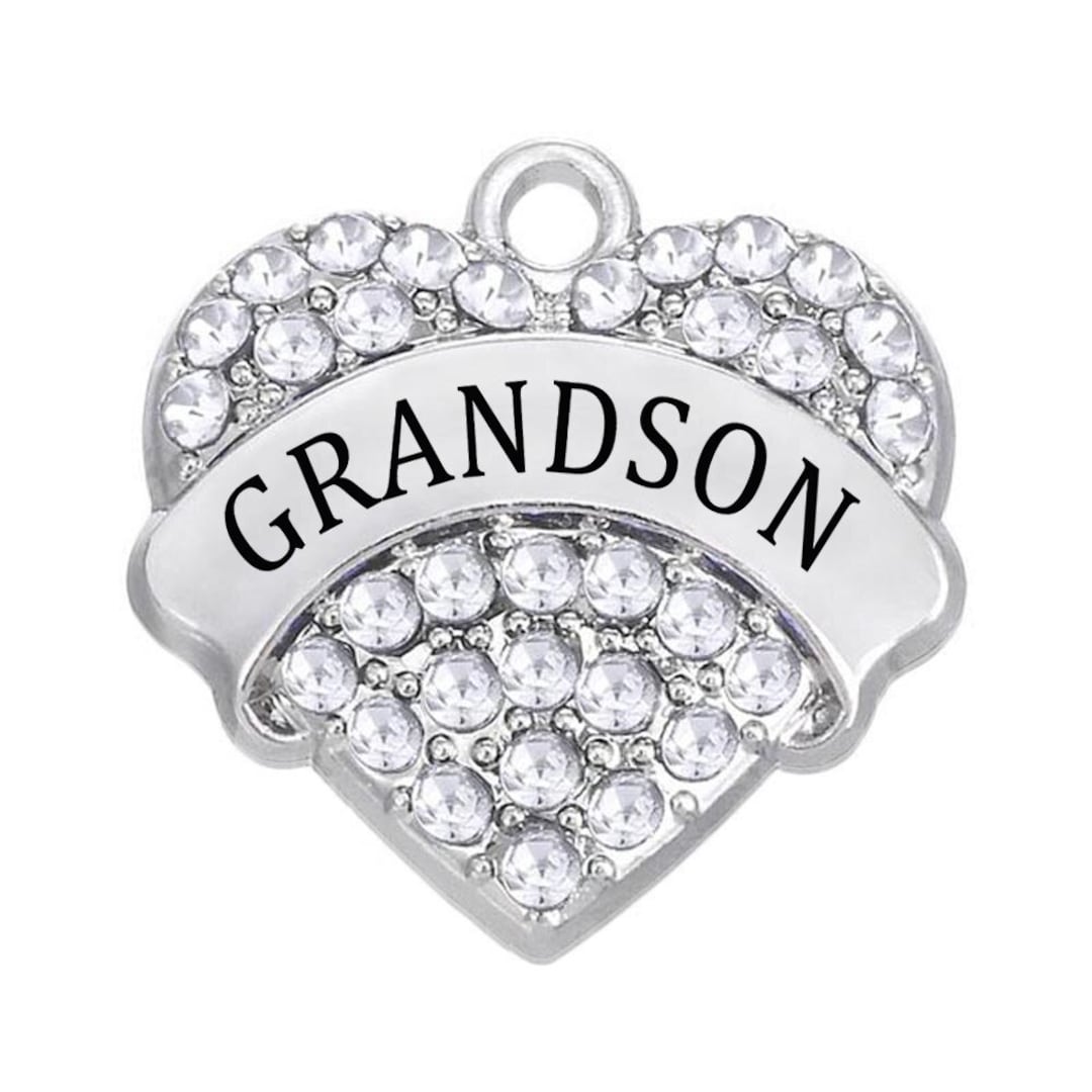 Grandson Rhinestone Heart Charm: Silver Alloy Family Pendant - Etsy