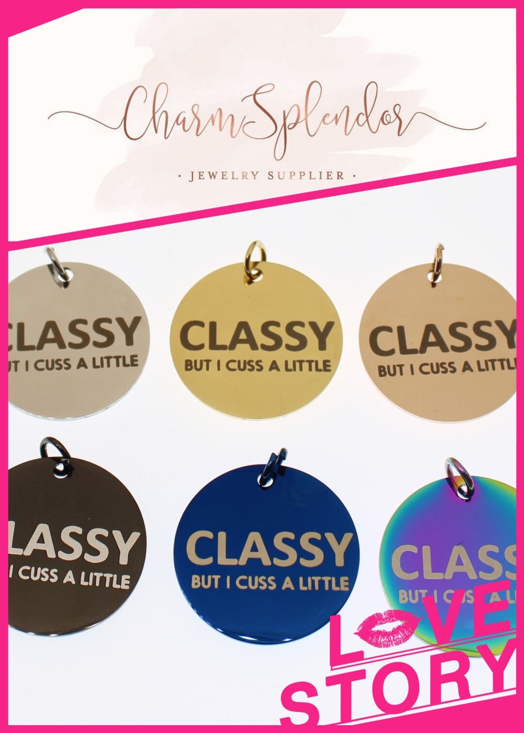 1 Pc. WHOLESALE CHARMS | Classy but I Cuss A Little Stainless Steel ...