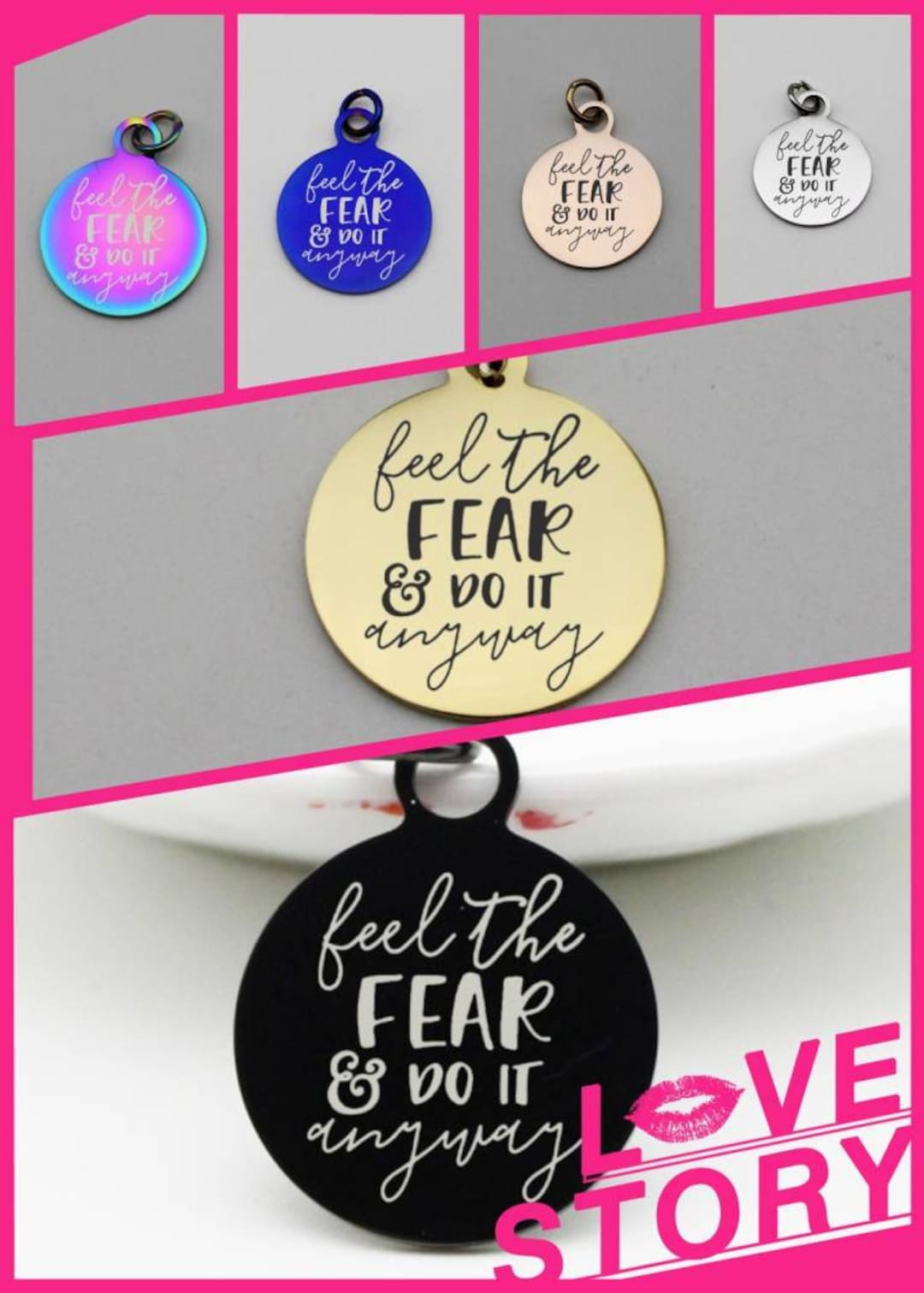Feel the Fear Stainless Steel Charm: Inspirational Mantra Pendant - Etsy