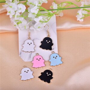 4 Pcs. Enamel Ghost Charms, Cute Ghost Pendant, Charms, Halloween Charms, Earring Charms, White ...