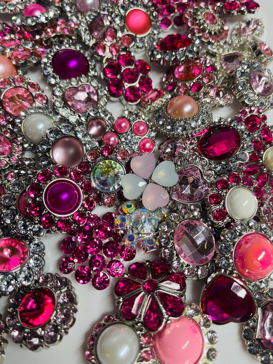 Pink Acrylic Rhinestone Buttons: Victorian Style Embellishments - Etsy