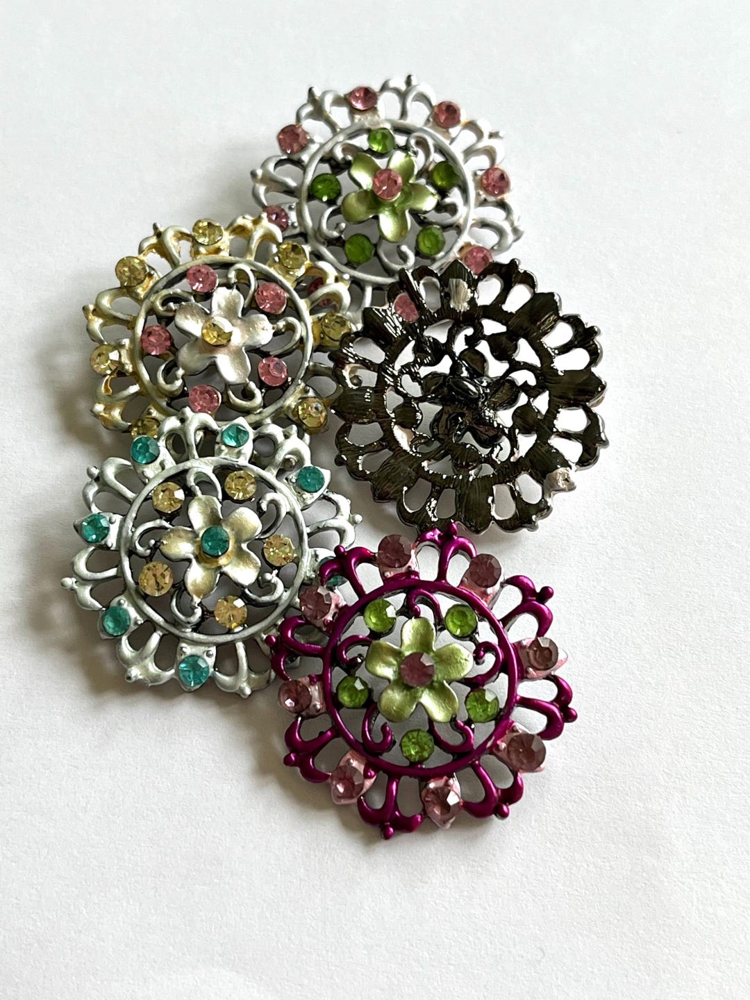 Metal Flower Buttons: Colored Center Embellishments (25mm, Set of 10 ...