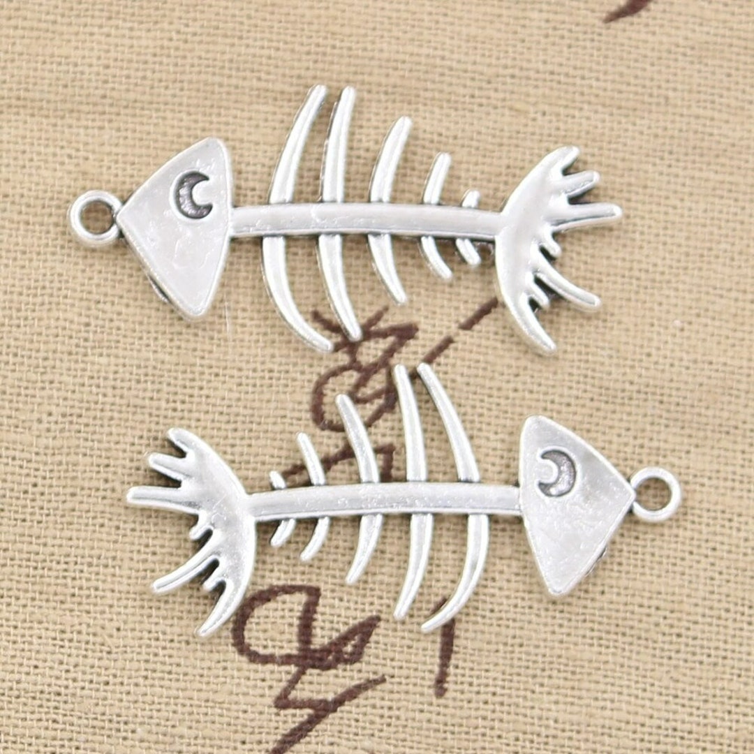5 Pcs. Fish Bone Charms, Fish Skeleton Pendant, Angler Charms, Nautical ...