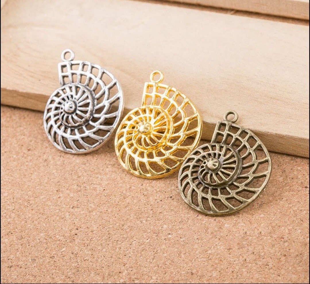 4 Pc. Large Hollow Shell Charms, Pendants, Conch Seashell, Spiral Sea ...