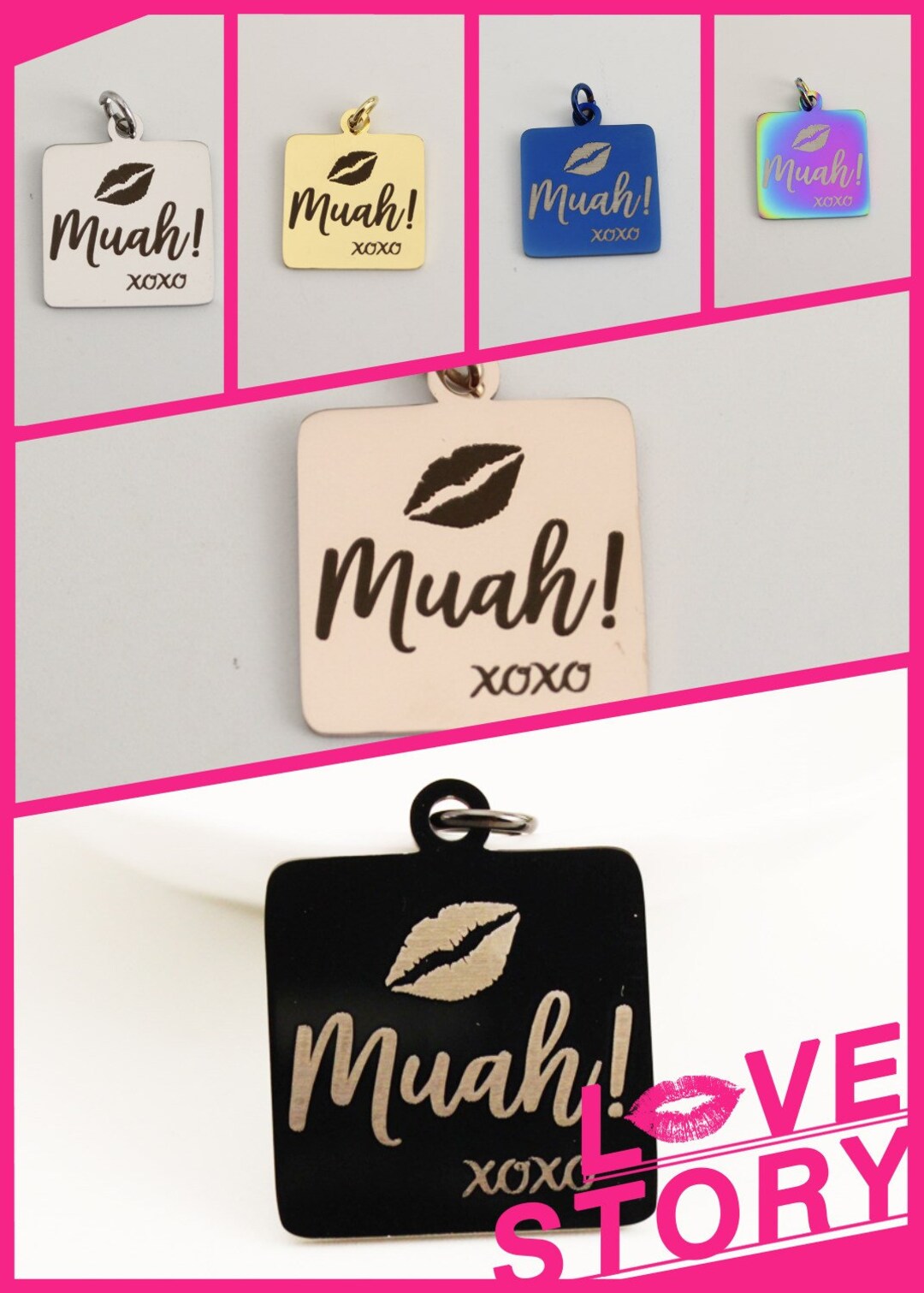 1 Stück GROSSHANDEL CHARMS Muah XOXO w / Lippen Edelstahl Charm ...