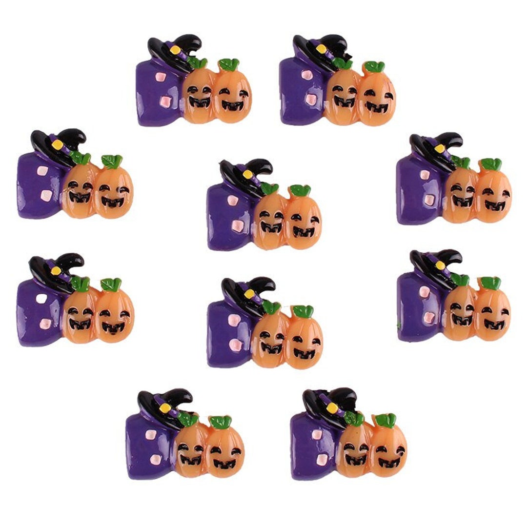 10 Pcs. Halloween Boo Pumpkin W/ Witches Hat Resin Flat Backs - Etsy
