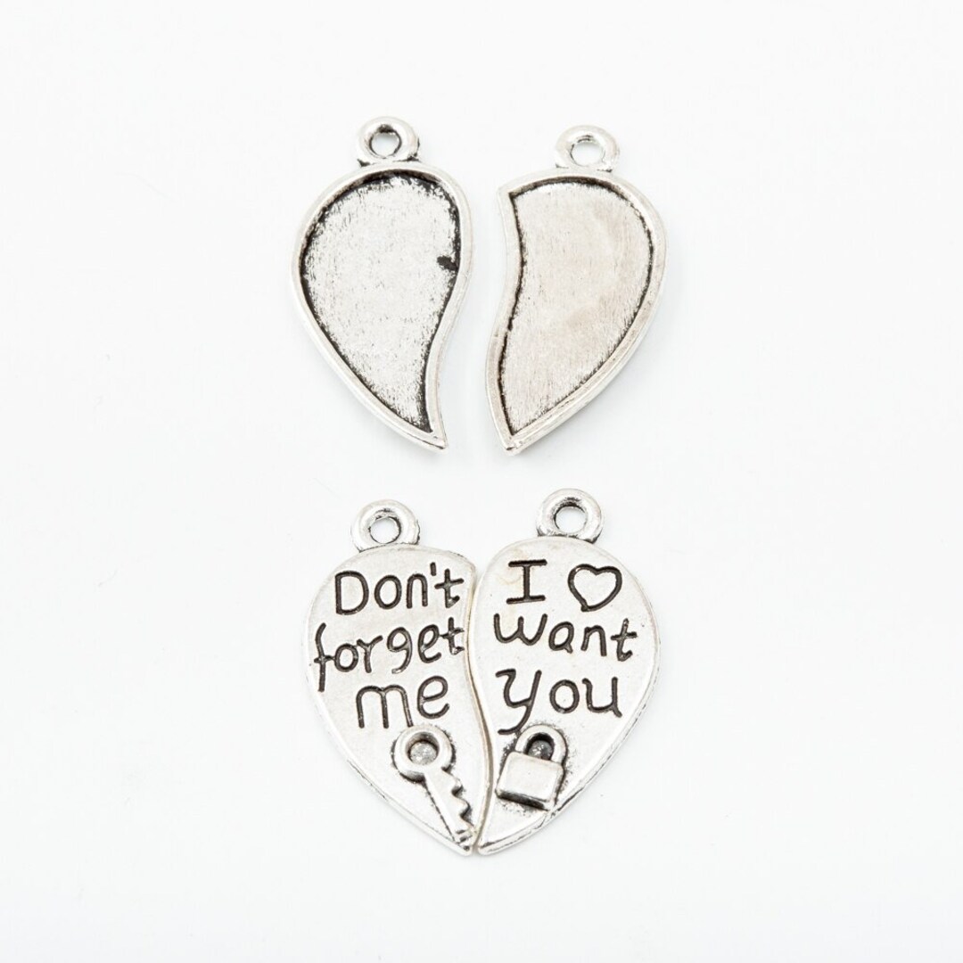 4 Sets Antique Silver Split Heart Charms: Lock and Key Pendants - Etsy