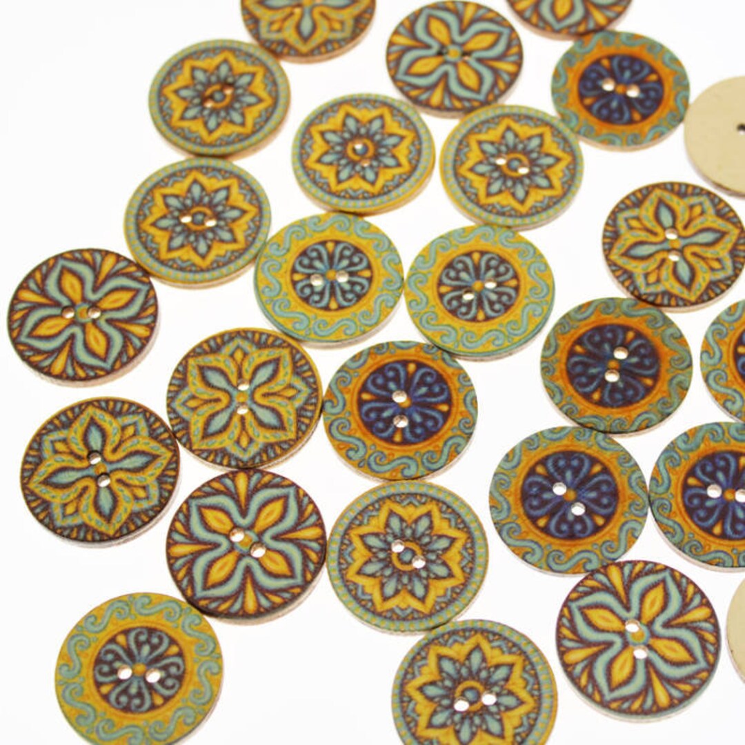 20 Pcs. Assorted Wood Boho Buttons, Wooden Colorful Buttons, Two Hole ...