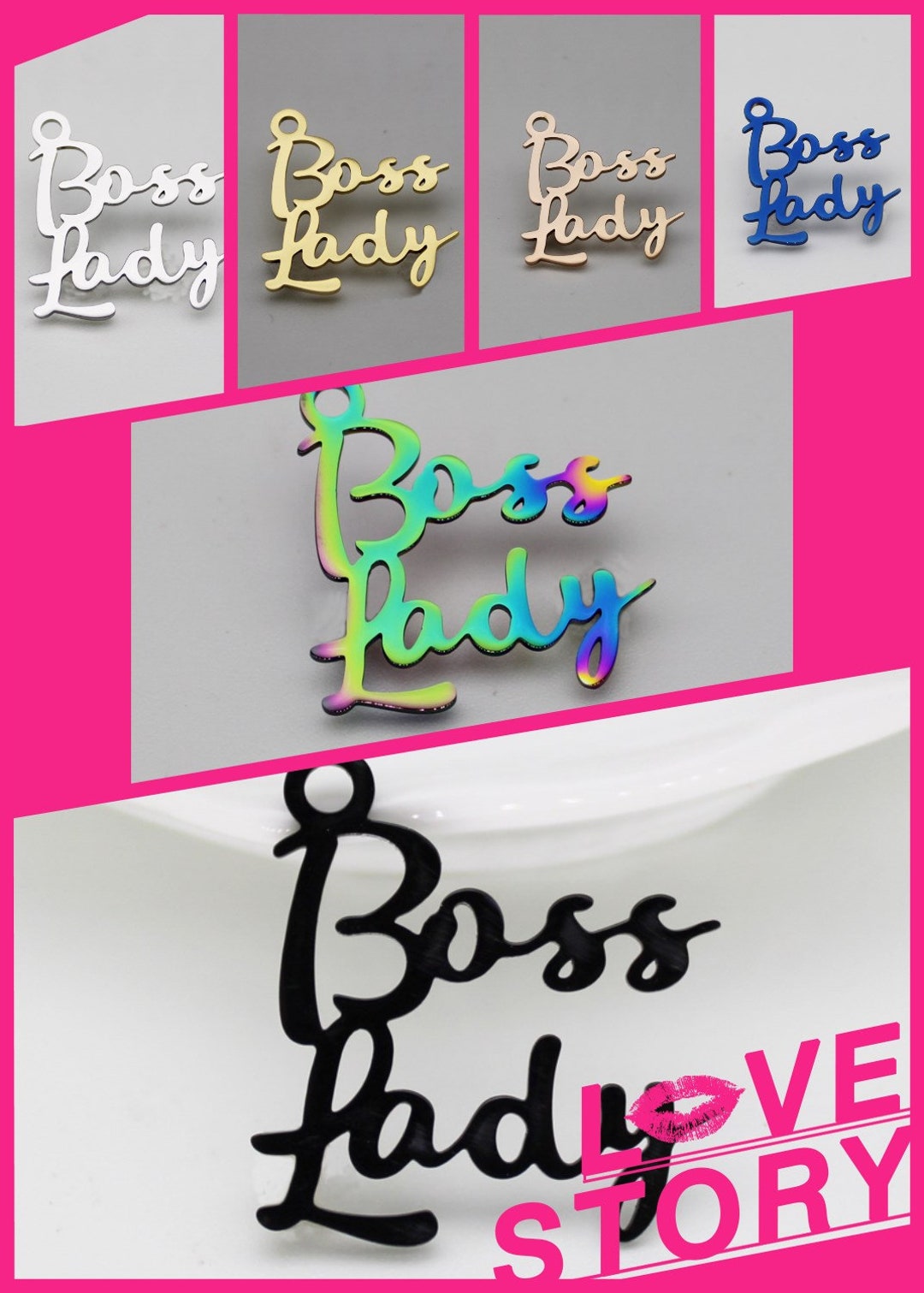 1 Pc WHOLESALE CHARMS | Boss Lady Word Script Stainless Steel Charm ...