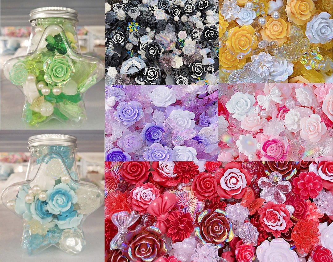 10oz. 145 PCS. Star Shape Container W/ Lid Full of Resin Flowers ...