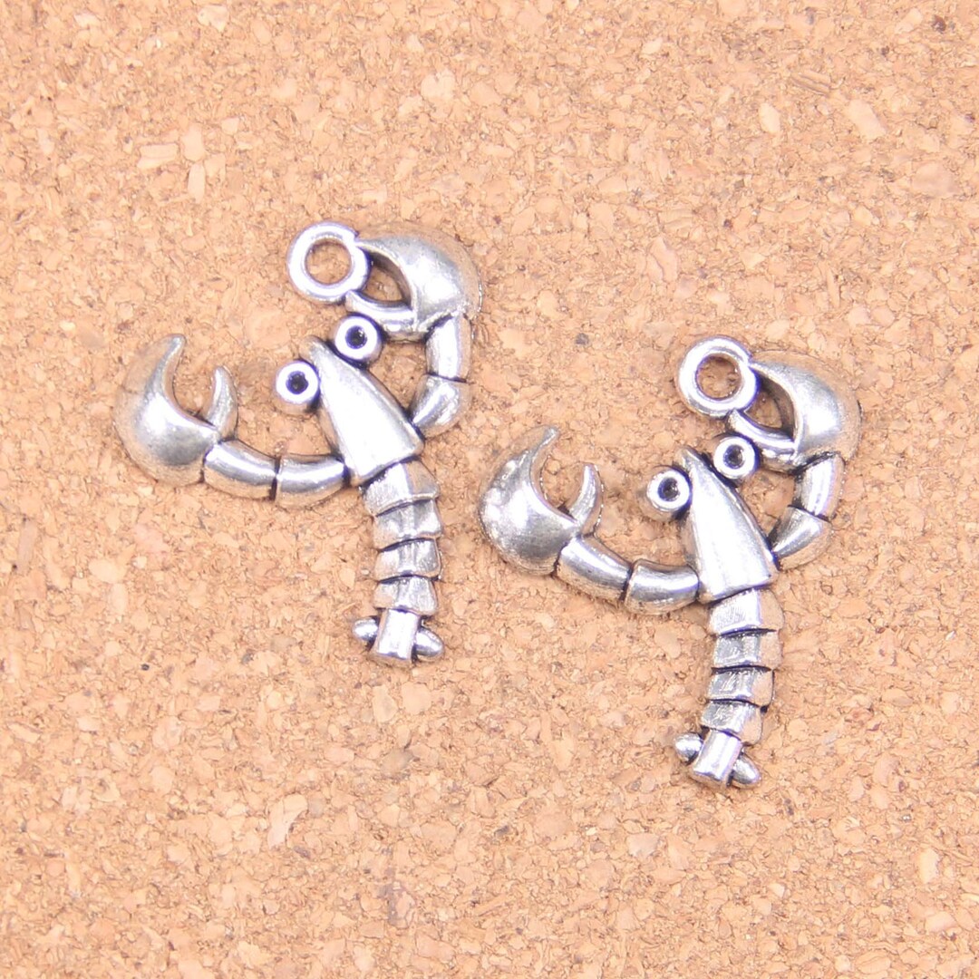 Antique Silver Lobster Charms: Nautical Pendant, Beach Wedding (24x27mm ...