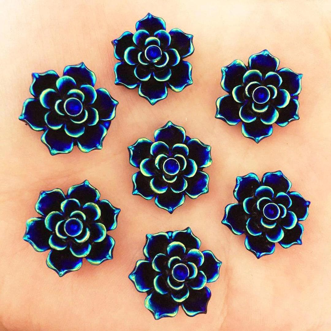 10 Pcs. Beautiful AB Blue 3D Flower Resin Flat Backs, Glue on ...