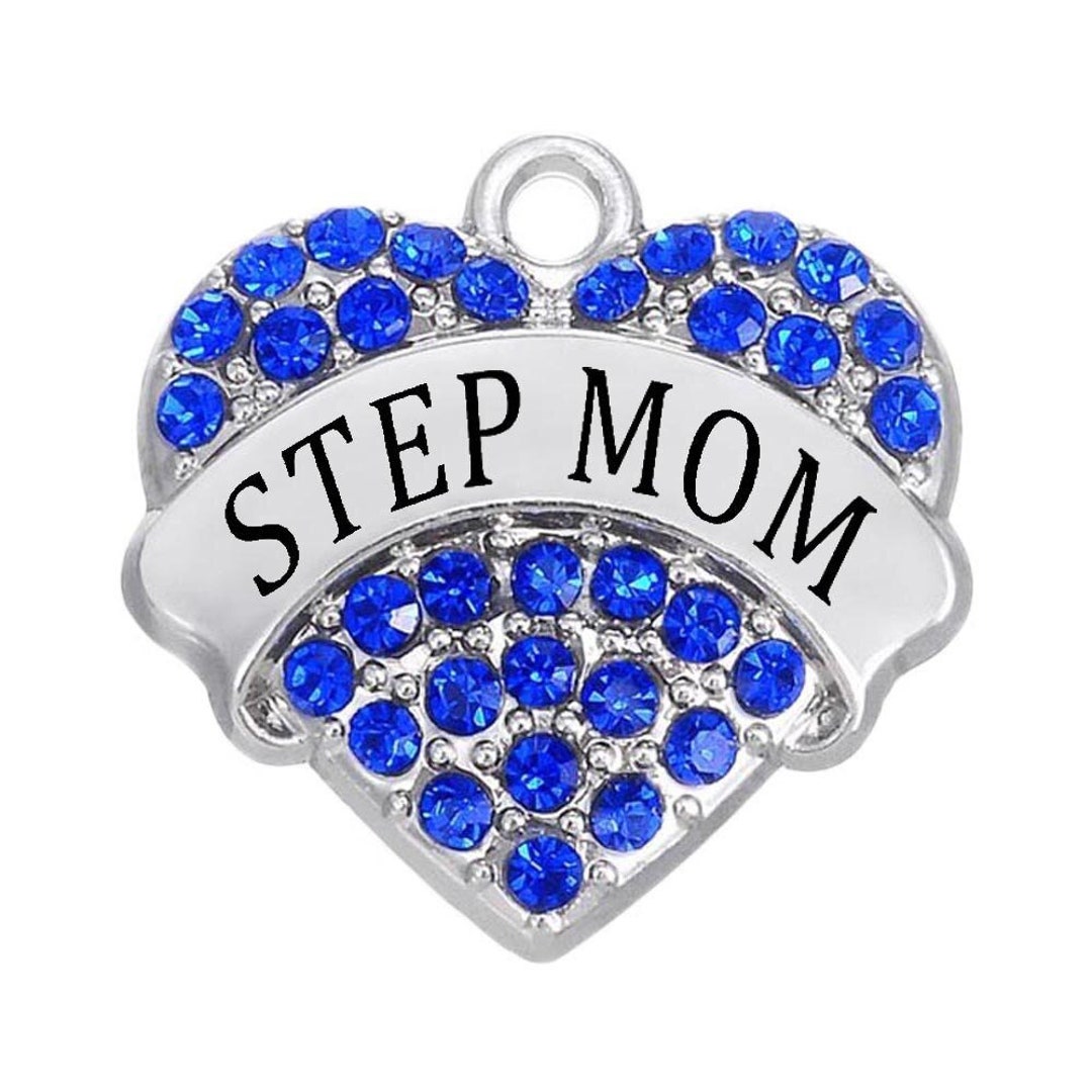 Blue Rhinestone Step Mom Heart Charm: Alloy Pendant (24mm) - Etsy