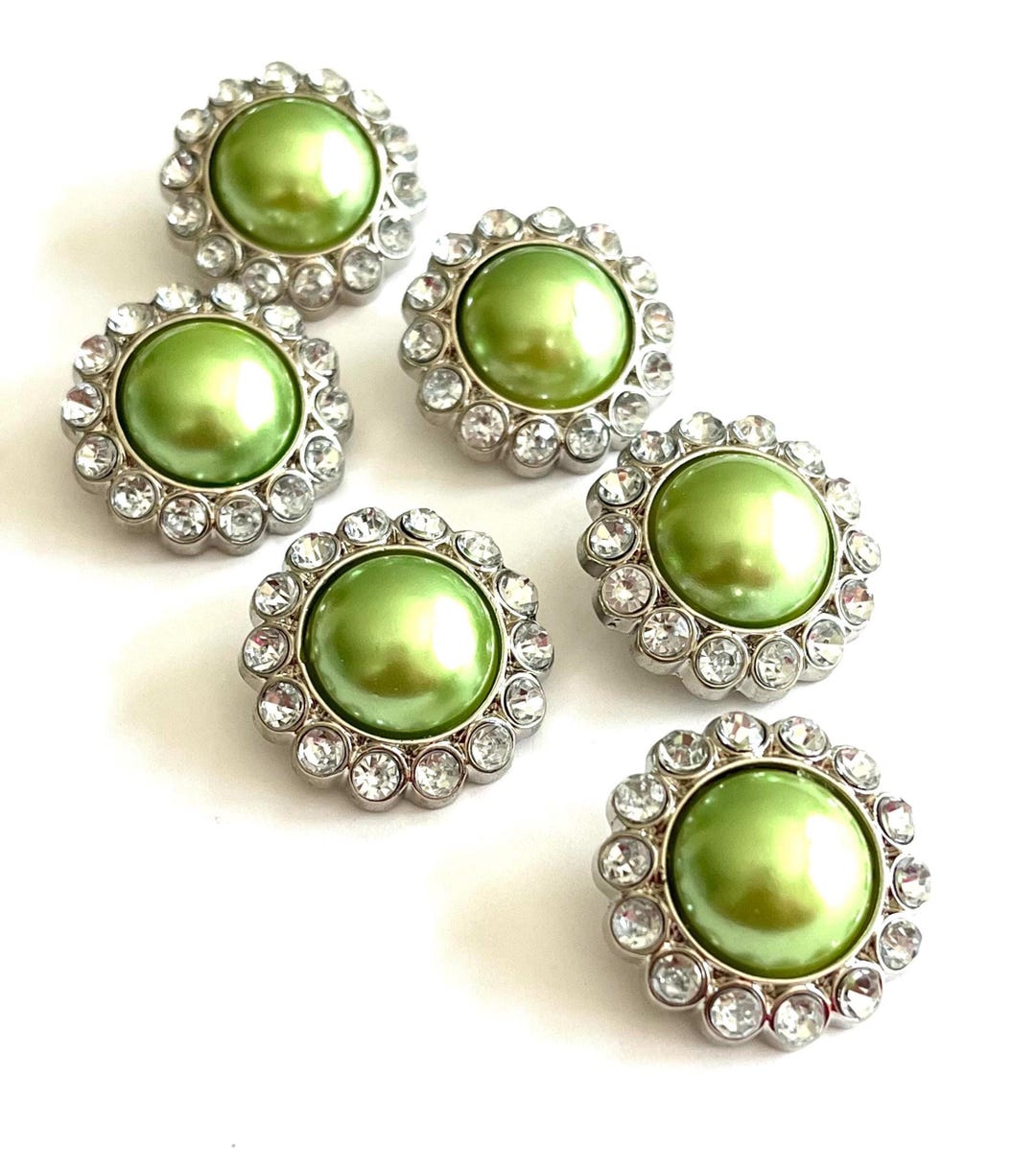 Lime Green Pearl Rhinestone Buttons: Acrylic Embellishments - 26mm (10 ...