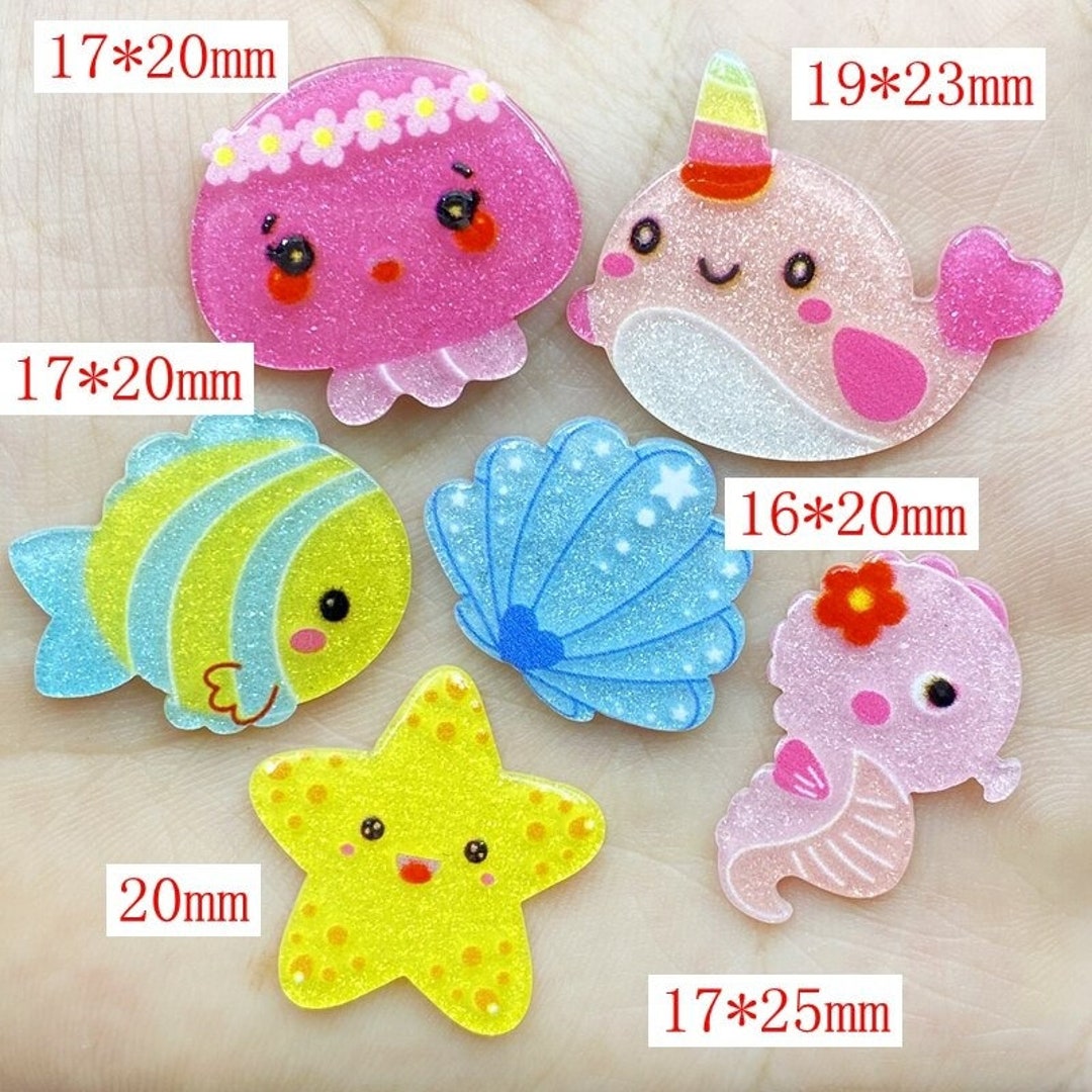 10 Shiny Ocean Acrylic Resin Flat Backs | Fish Acrylic Cabochons ...