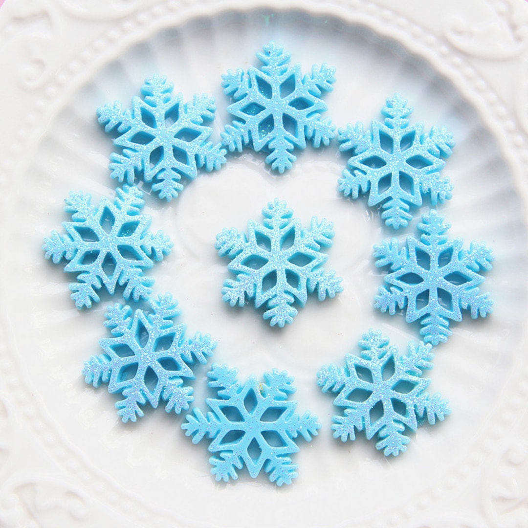 10 Pcs. Resin Blue Glitter Snowflakes Decoration Crafts Kawaii Bead ...