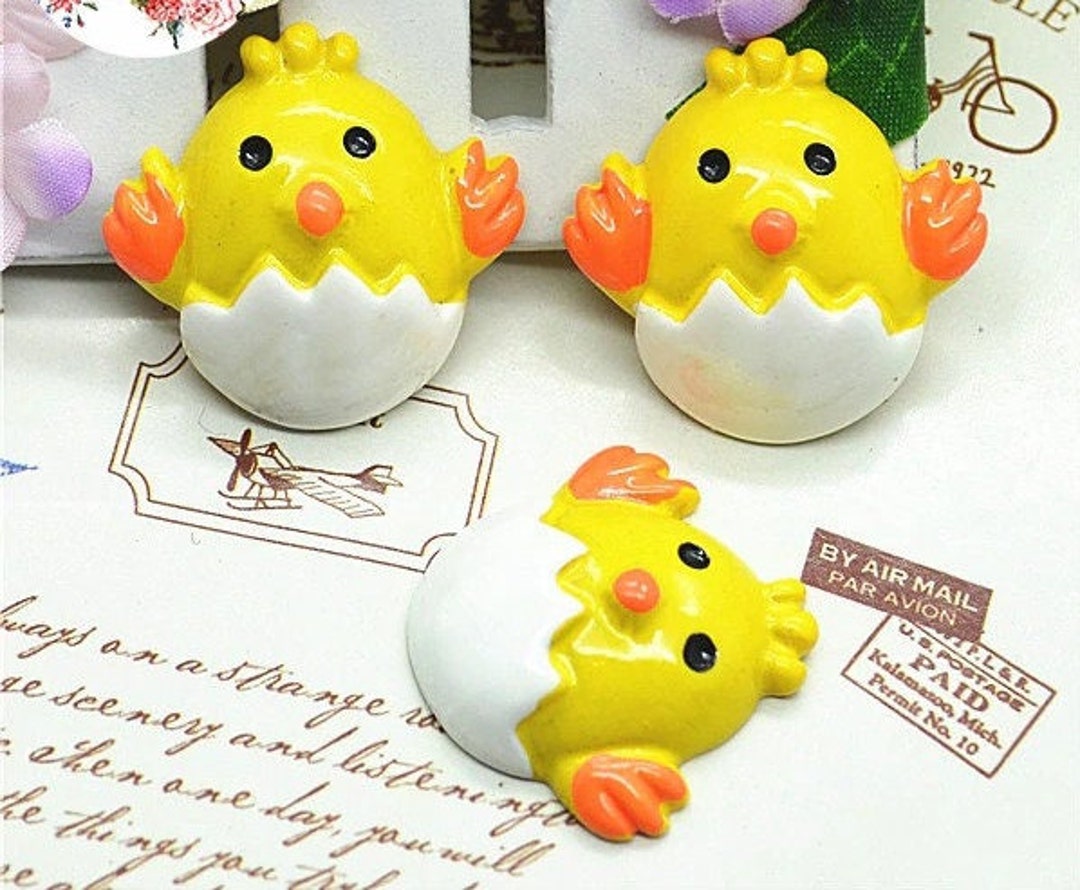 10 Yellow Chick in Egg Resin Cabochons: Easter DIY Decor (28mm) - Etsy