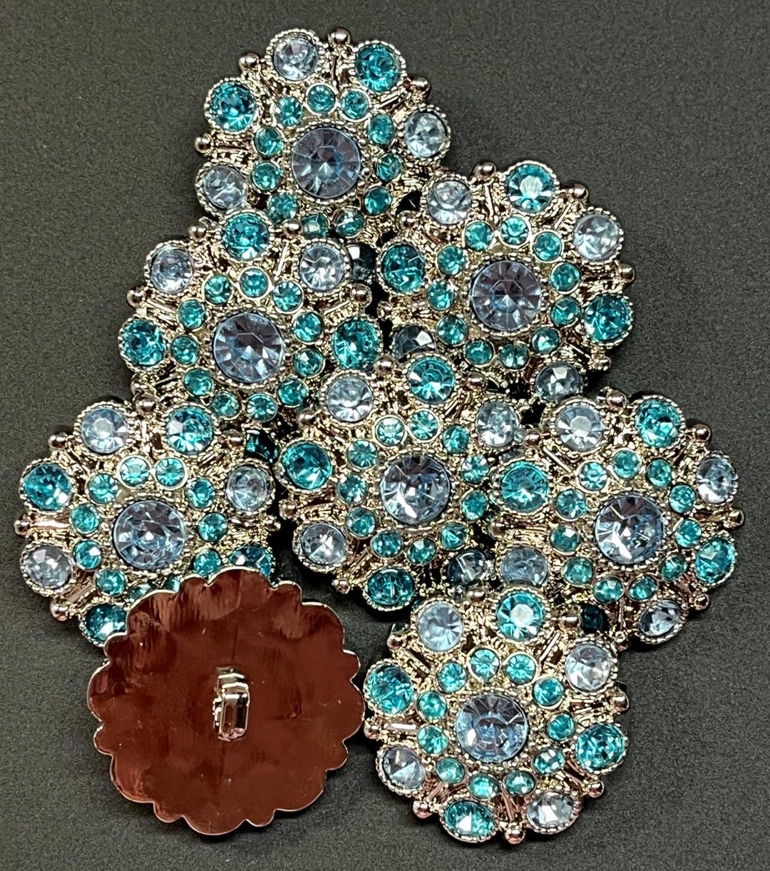 Rhinestone Buttons, Light Blue and Turquoise Rhinestones, 10 Pieces ...