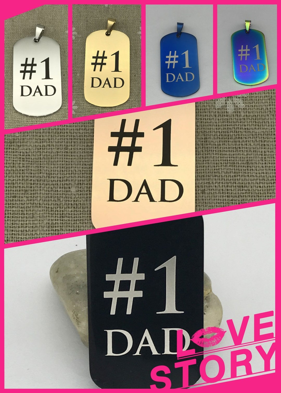 Number One Dad Stainless Steel Tag Charm | Father's Day Pendant - Etsy UK