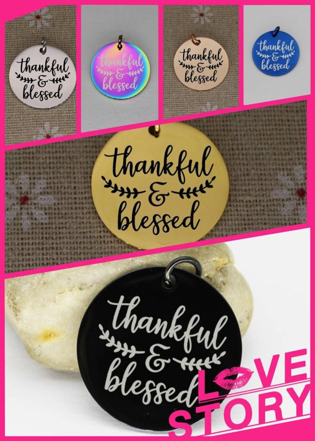 1 Pc or 5 Pcs, Thankful & Blessed Stainless Steel Charms, Pendants ...