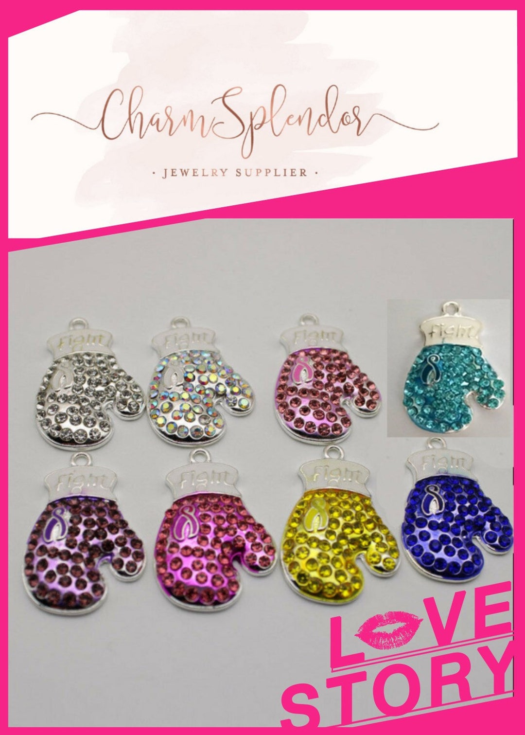 Rhinestone Boxing Glove Charm: Fight Cancer Awareness Pendant - Etsy