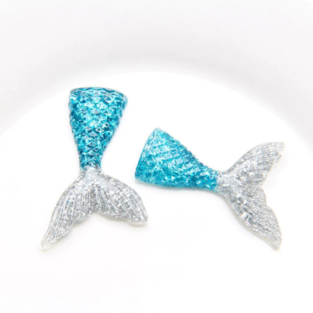 5 Turquoise Glitter Mermaid Fishtail Resin Flatbacks: DIY Craft ...