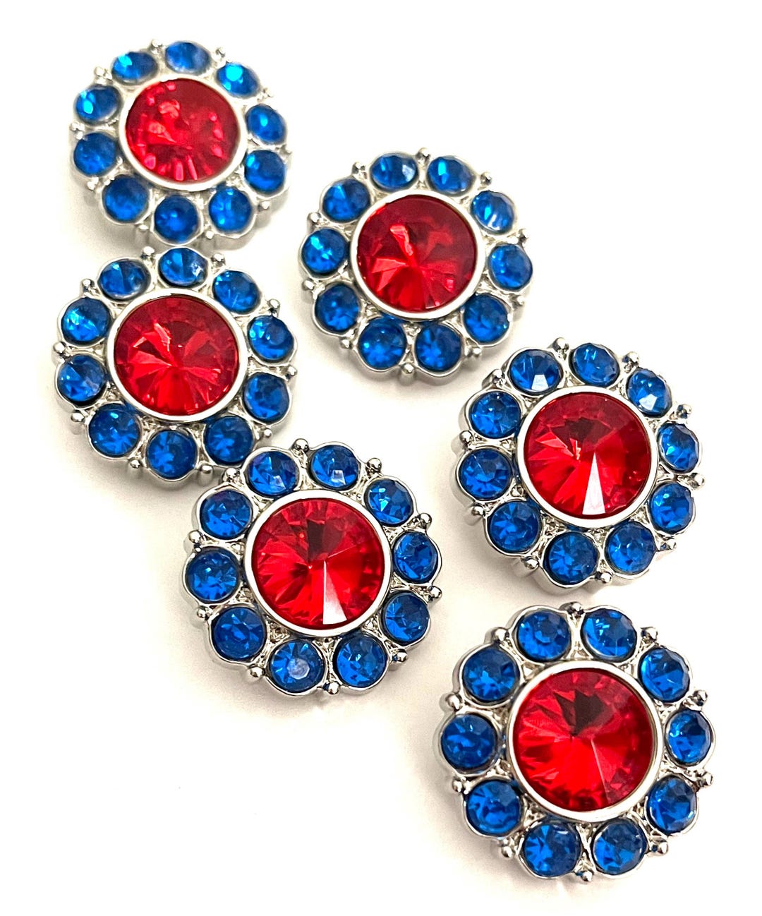 Red and Blue Rhinestone Buttons: Acrylic Silver-tone Shank (10 Pc) - Etsy