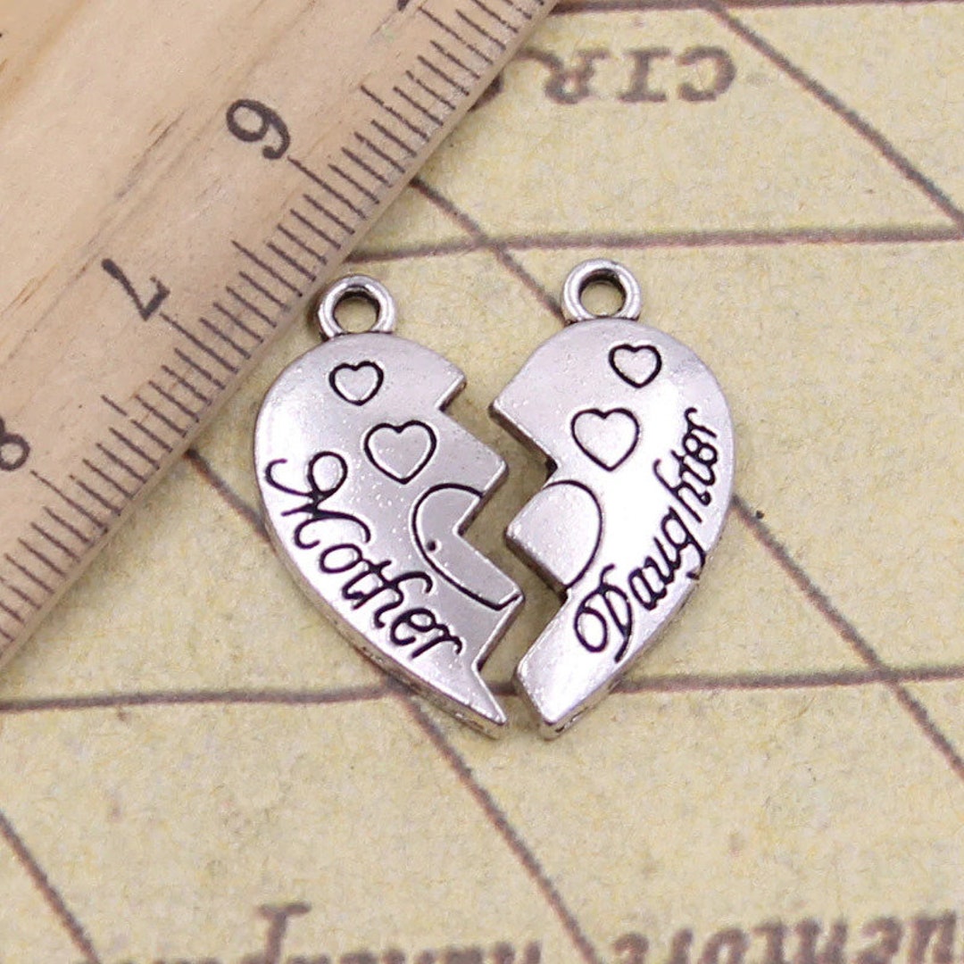 4 Sets Mother and Daughter Heart Charms, Alloy Antique Silver Metal ...
