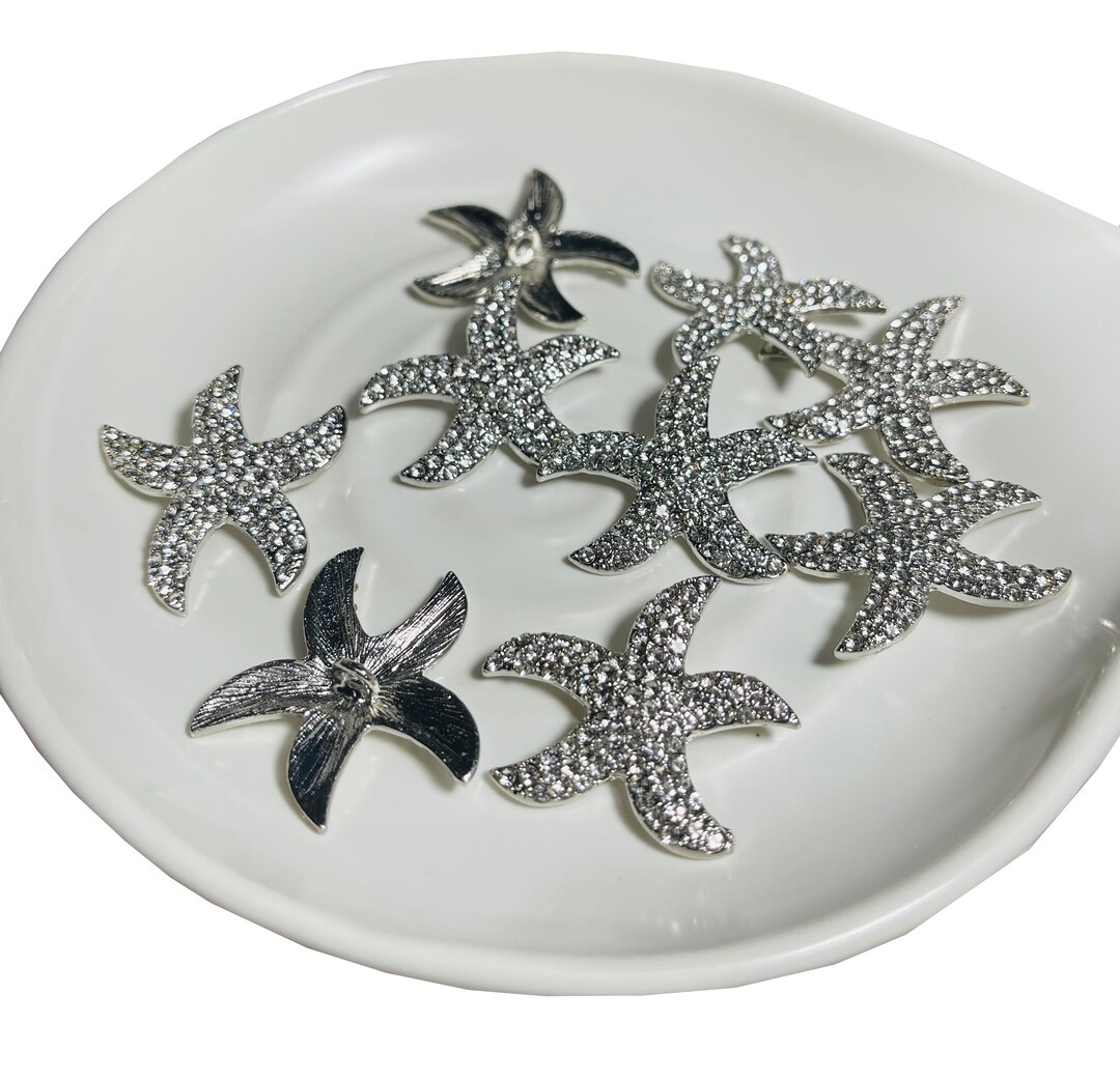 Rhinestone Silver Starfish Buttons: Resin Shank Embellishments, 32mm ...